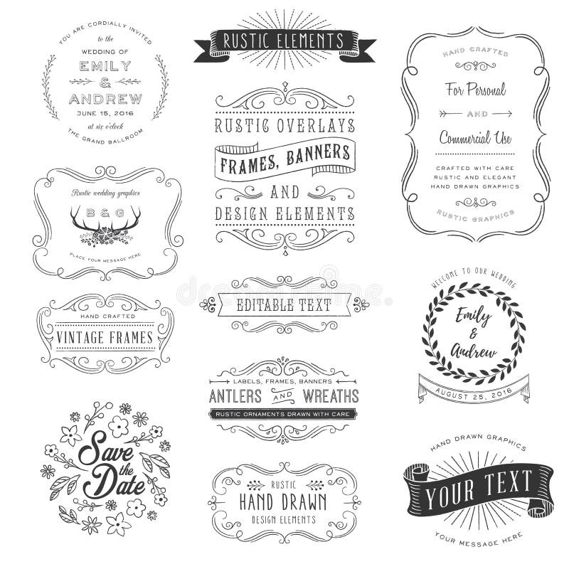 Rustic Clipart Set stock vector. Illustration of frame - 71602564