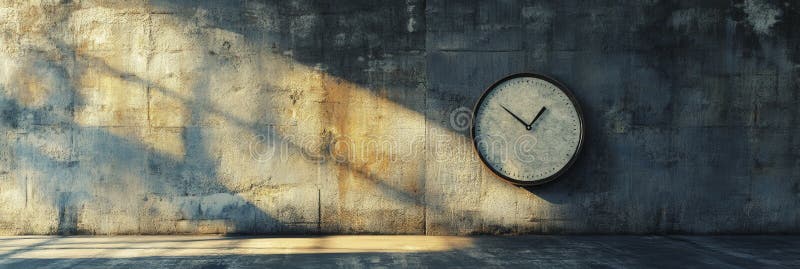 Rustic Clock Casting Shadows on Textured Wall Surface Stock ...