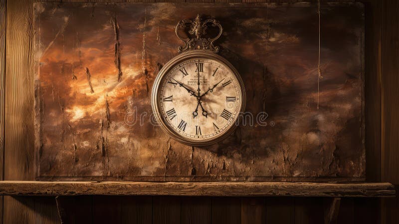 Rustic clock fire stock illustration. Illustration of hanging - 372560224