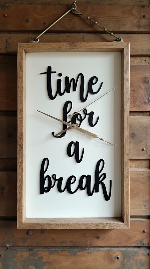 Rustic Clock with Motivational Time for a Break Message Stock ...