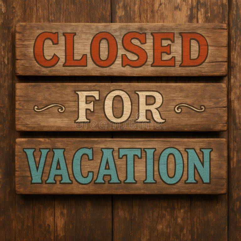 Rustic Closed for Vacation Sign with Wooden Planks Stock Image - Image ...