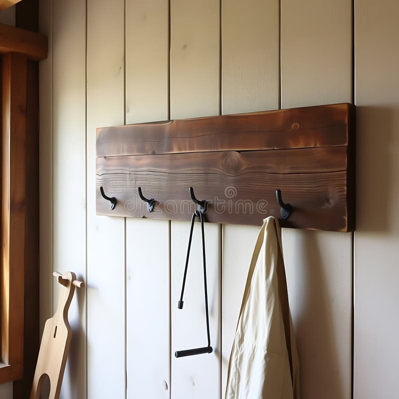 A Rustic Coat Rack with an Old Wooden Design Hanging on a Barn Style ...