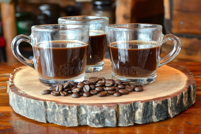 Rustic Coffee Break with Fresh Brewed Coffee and Beans on a Wooden ...