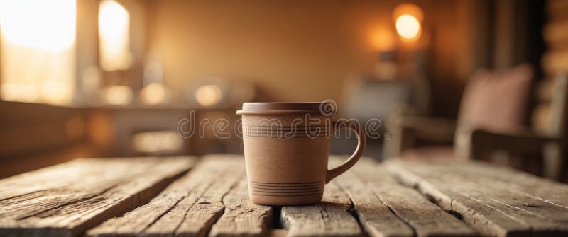 Rustic Coffee Cup on a Wooden Table in a Cozy Cabin Setting Stock Image ...
