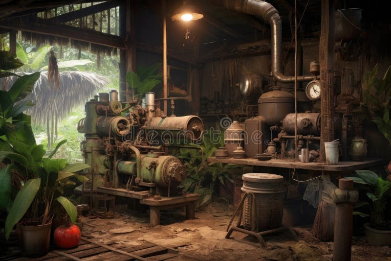 Rustic Coffee Farm with Old Machinery and Tools Stock Illustration ...