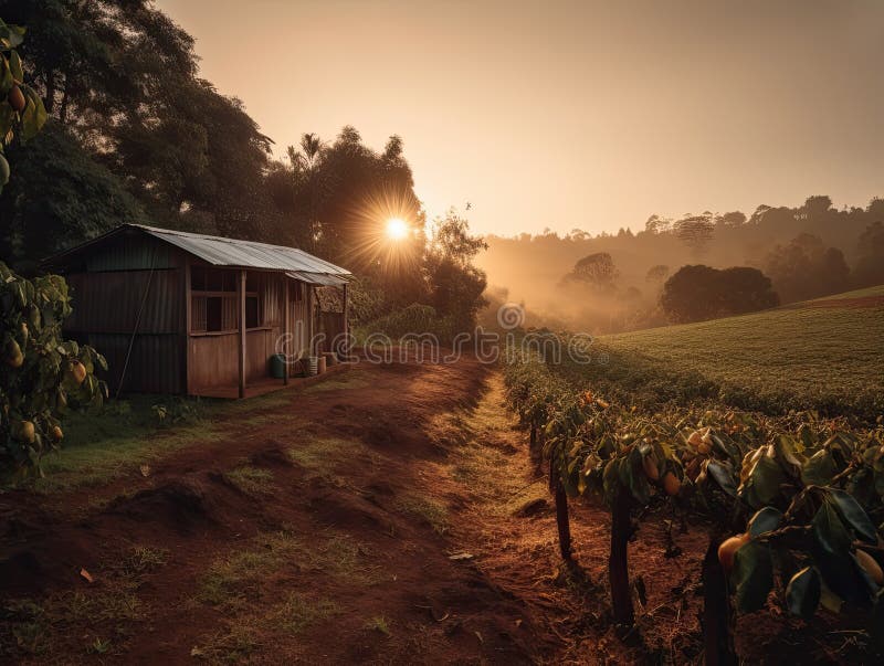 Rustic coffee farm stock illustration. Illustration of bean - 285598641