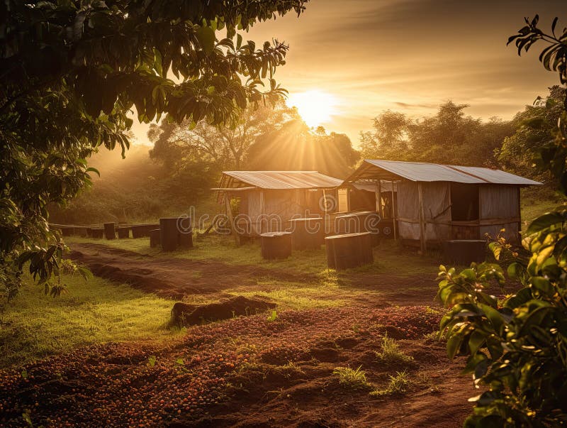 Rustic coffee farm stock illustration. Illustration of farm - 287694727