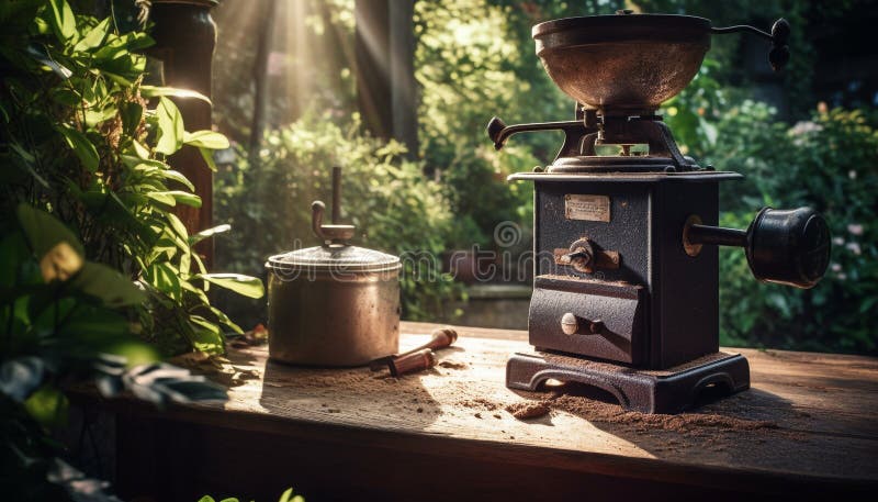 Rustic Coffee Grinder Churns Old Fashioned Bean for Gourmet Cappuccino ...