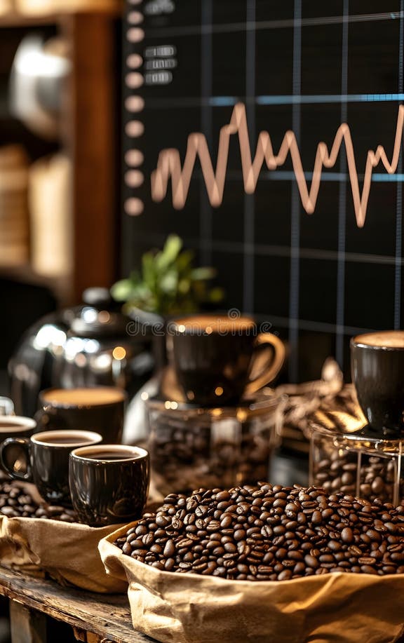 A Hyper Realistic Photo of Coffee Beans and Cups Displayed on a Market ...