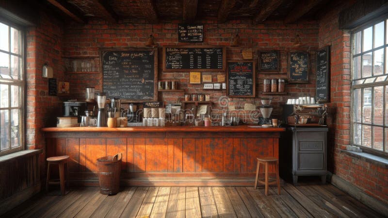 Rustic Coffee Shop Interior Stock Photo - Image of business, atmosphere ...