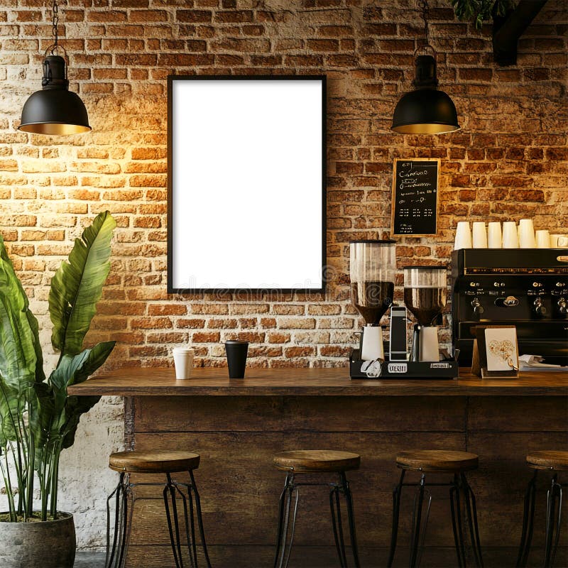 Rustic Coffee Shop Interior Blank Frame Mockup for Cafe Menu or Art ...
