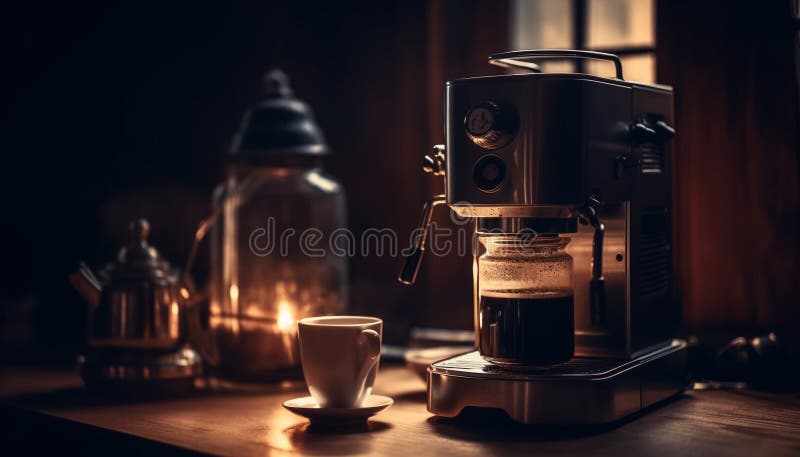 Rustic Coffee Shop Table, Hot Mocha Refreshment Generated by AI Stock ...