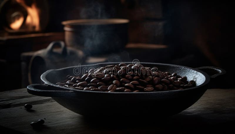 Rustic Coffee Table, Fresh Bean Brew, Gourmet Refreshment Generated by ...