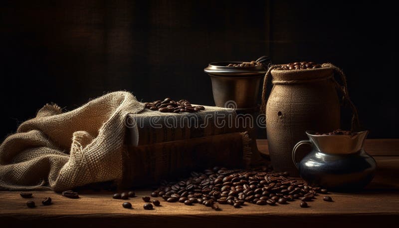 A Rustic Coffee Table with a Stack of Burlap Sacks Generated by AI ...
