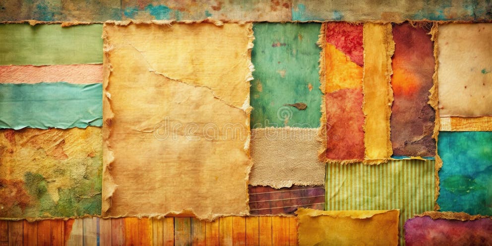 Rustic Collage of Textured Papers and Fabrics with a Vintage Aesthetic ...