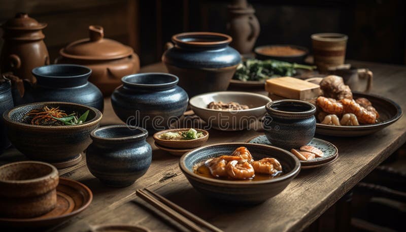 A Rustic Collection of Homemade Earthenware Pottery for Cooking and ...