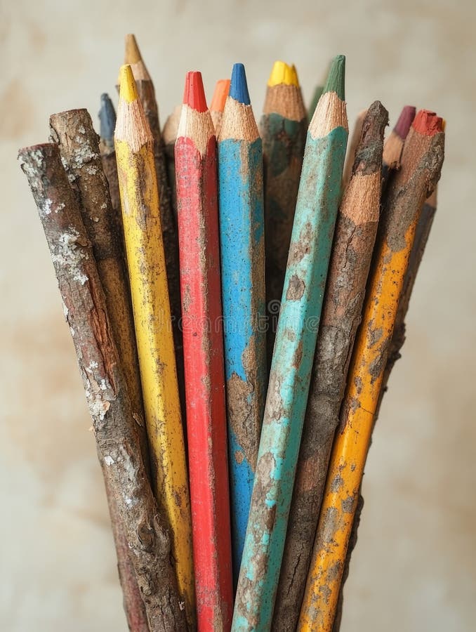 Rustic colored pencils. stock photo. Image of supplies - 370625564