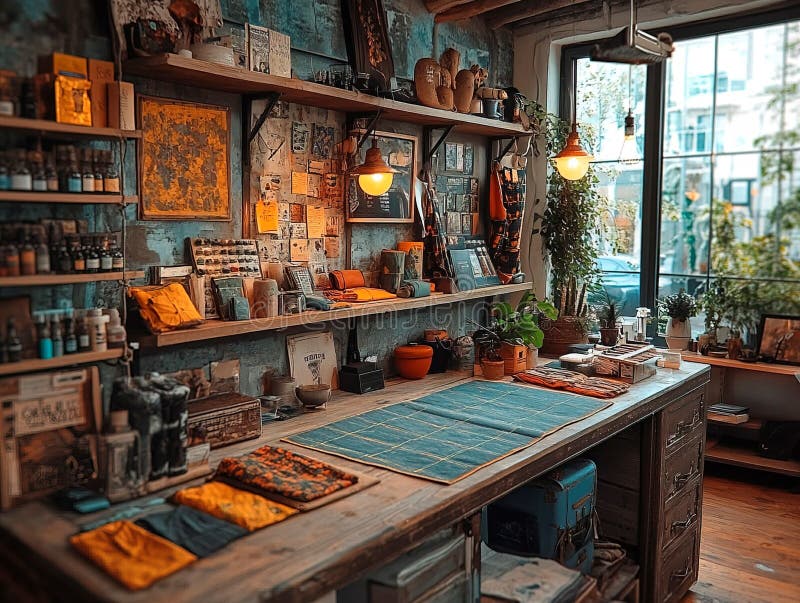 A Rustic, Colorful Workshop Studio Filled with Shelves, Tables, Books ...