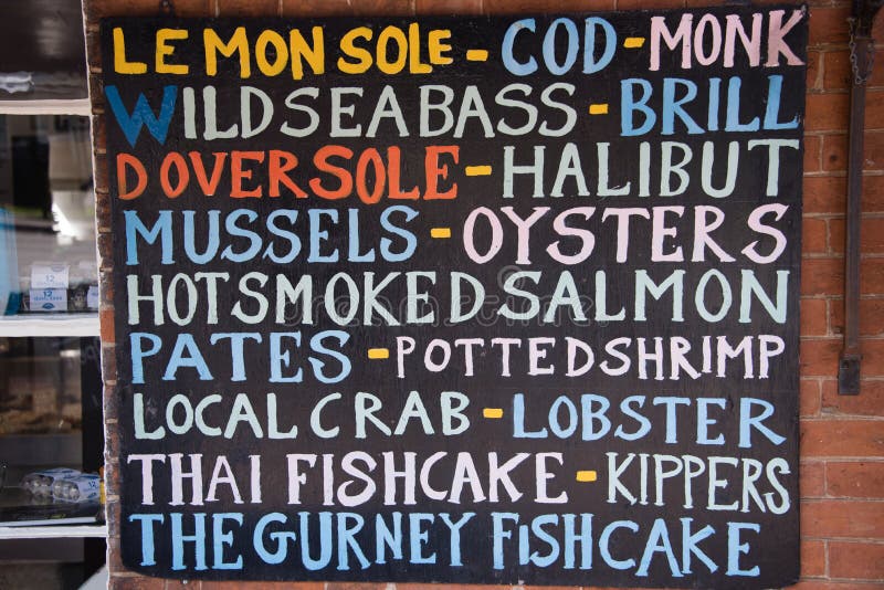 Rustic Colourful Fish and Shellfish Shop Sign Stock Photo - Image of ...