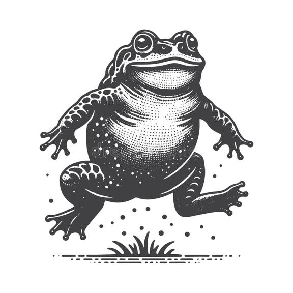 Rustic Common Toad Frog Jumping Engraved Style Vector. Stock Vector ...