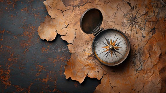 Rustic Compass on Aged Leather Map Perfect for Adventure Themes Stock ...