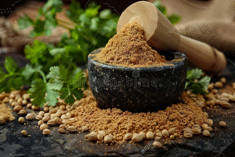Rustic Composition of Coriander Seeds and Powder in Mortar Celebrates ...