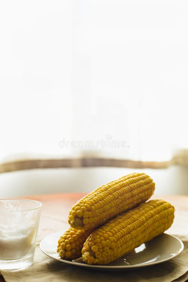 Rustic Concept Just Cooked Corn with Salt on Table Stock Image - Image ...