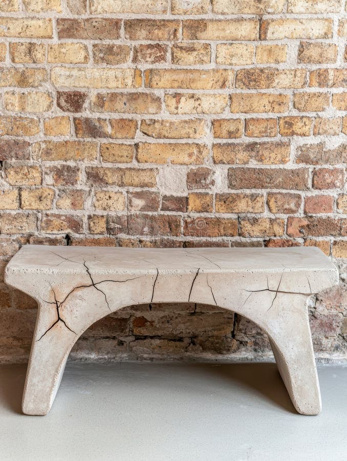 Rustic Concrete Bench Against Brick Wall Stock Illustration ...