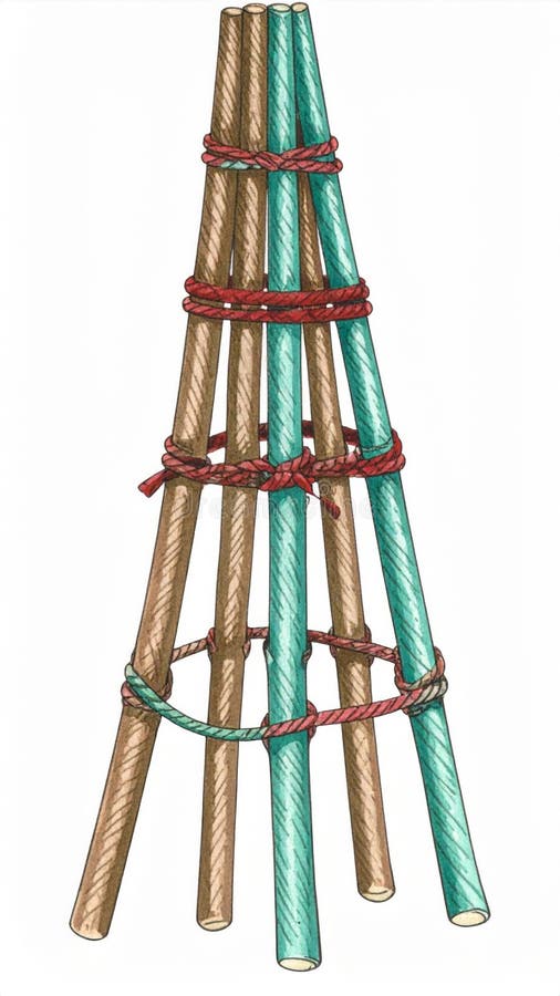 Rustic Conical Pole Structure with Teal and Brown Poles Stock ...