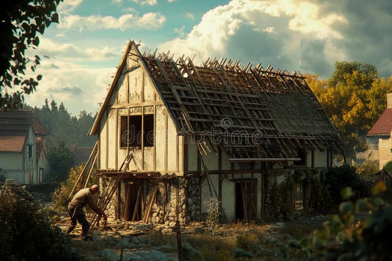 Rustic Construction of a Traditional Cottage with Character in a Serene ...