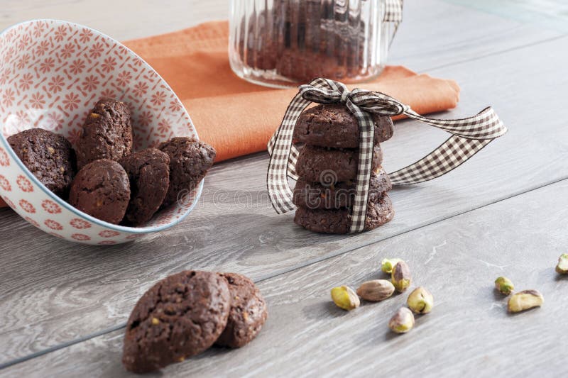 Rustic Cookies Cocoa and Pistachios Stock Image - Image of rustici ...