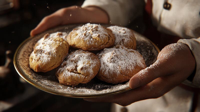 Rustic Cookies with Powdered Sugar on a Decorative Plate Stock Photo ...