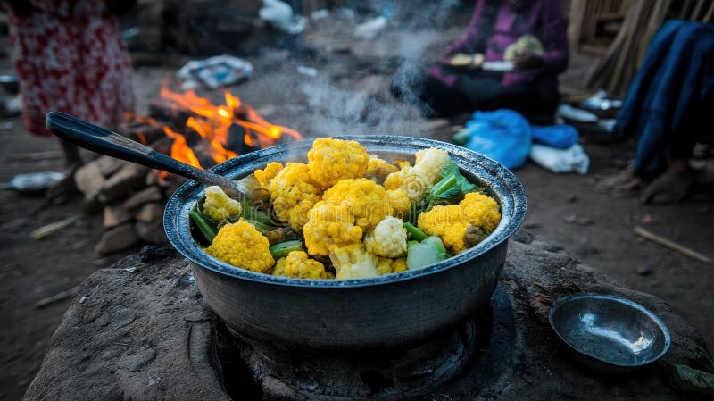 Rustic Cooking: Steaming Cauliflower Over Open Fire, a Simple Feast ...