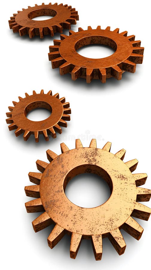 Rustic Copper Gears in a Dynamic Arrangement Stock Illustration ...