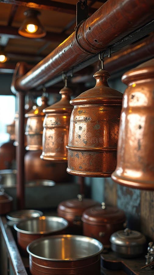 Rustic Copper Kettles Traditional Kitchen Setting Stock Photos - Free ...