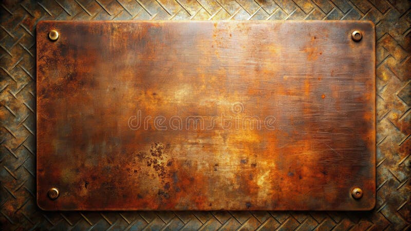 Rustic Copper Metal Plate with Aged Texture and Fasteners on a Diamond ...