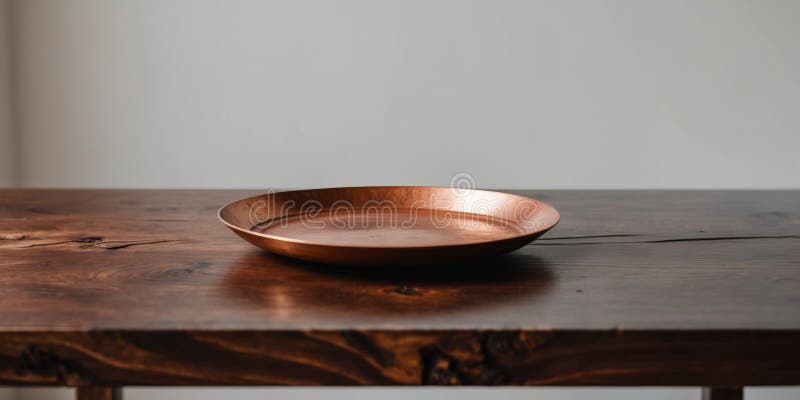 Rustic Copper Plate on Dark Wooden Table. Stock Illustration ...