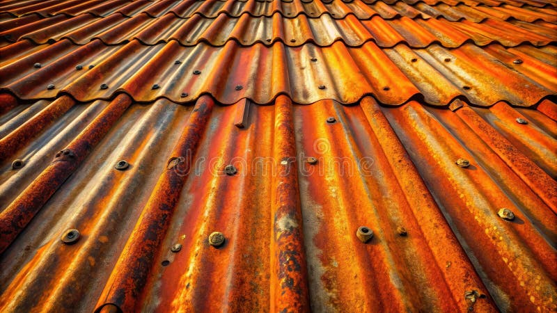 Rustic Corrugated Metal Roofing Texture with Visible Rust and Fasteners ...