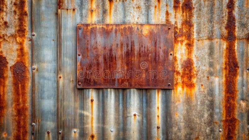 Rustic Corrugated Metal Sheet with a Patinated Rectangular Insert ...