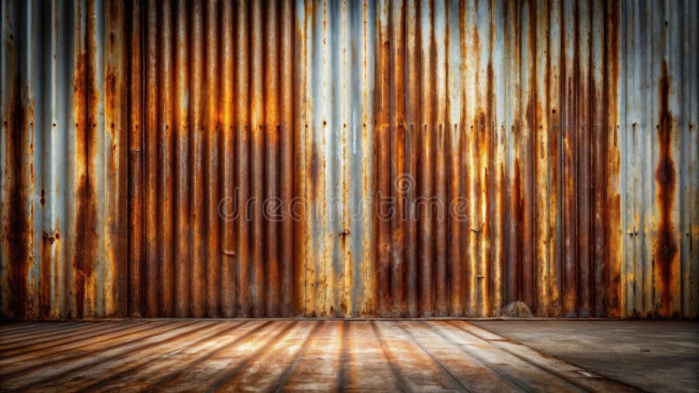 Rustic Corrugated Metal Wall Backdrop with Aged Floor Texture ...