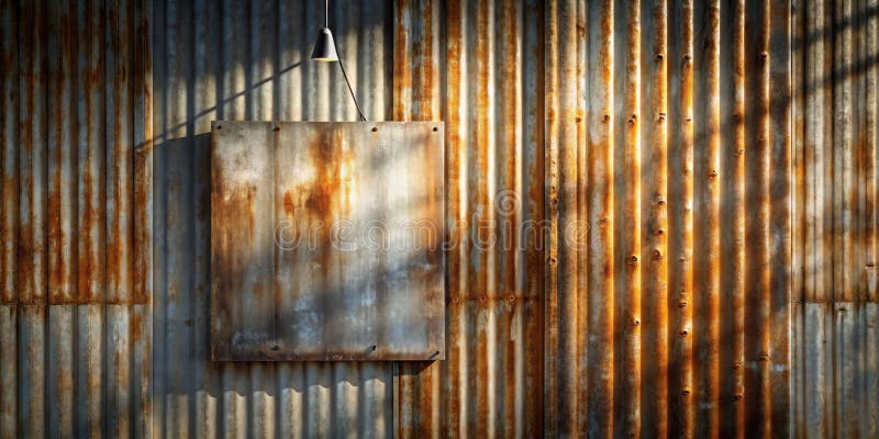Rustic Corrugated Metal Wall with Patina and Attached Square Panel ...