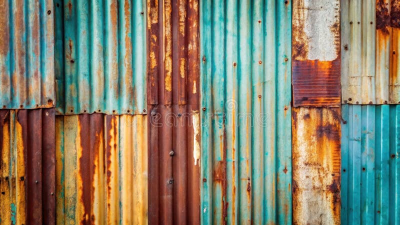 Rustic Corrugated Metal Wall Texture a Blend of Teal, Rust, and Ochre ...