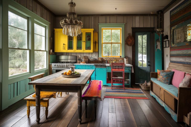 Rustic Cottage with Bright Pops of Color and Eclectic Mix of Styles ...