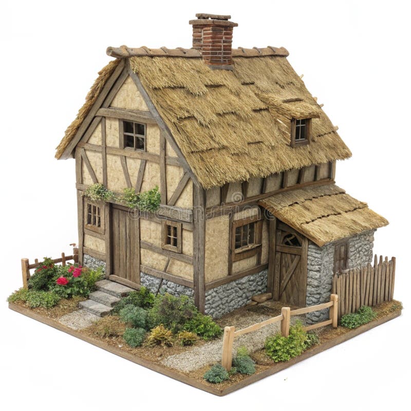Rustic Cottage Model Isolated on White Background Stock Illustration ...