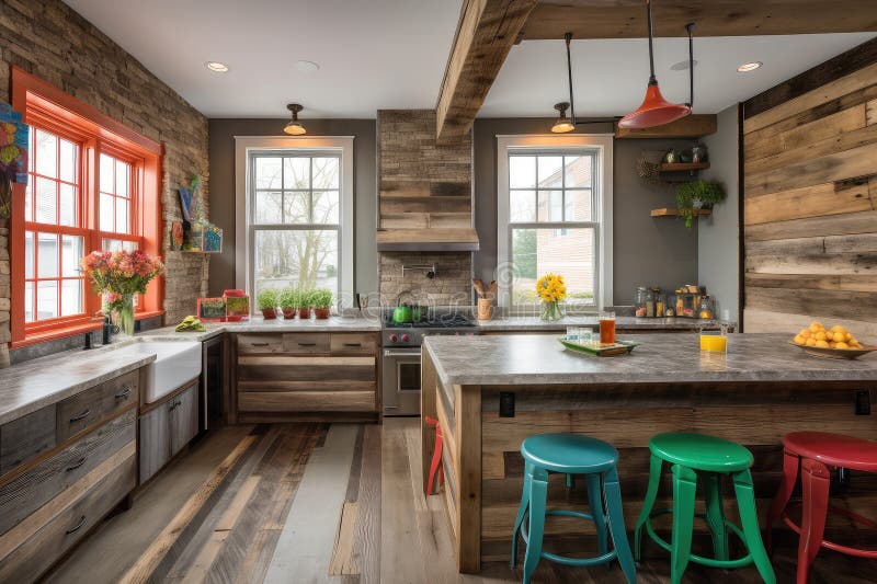 Rustic Cottage with Vibrant Pops of Color and Natural Textures Stock ...