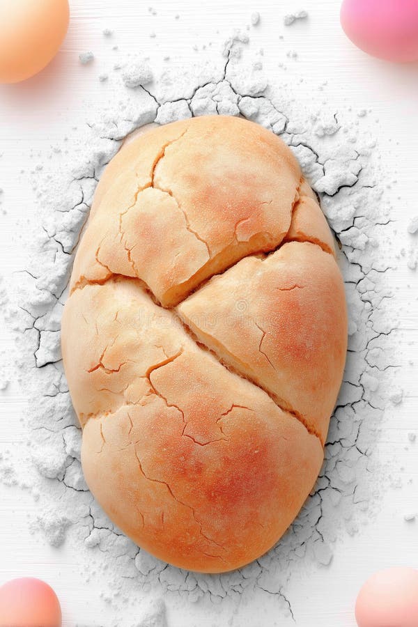 Rustic Country Bread with Cracked Surface Centered on White Background ...