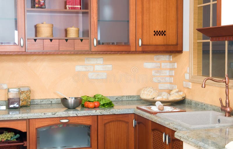 Rustic or Country Style Kitchen with Bread Stock Photo - Image of ...