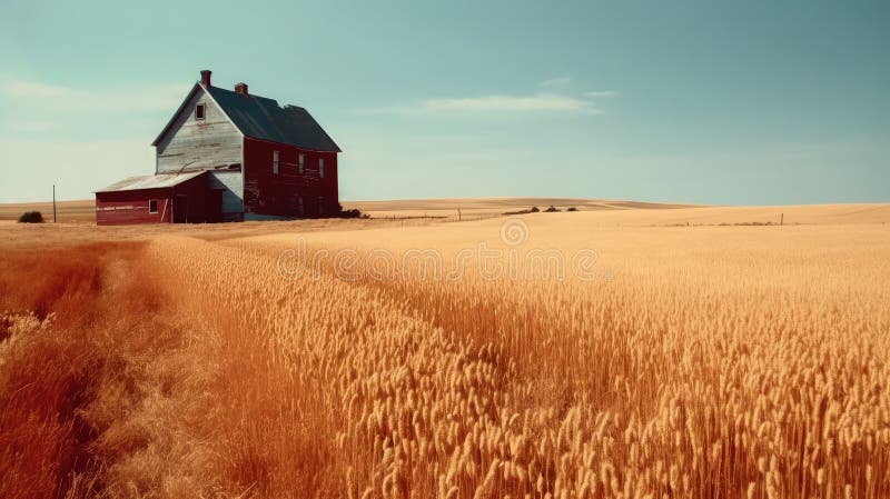 Rustic Countryside Farm with a Weathered Red Barn with Blue Sky ...
