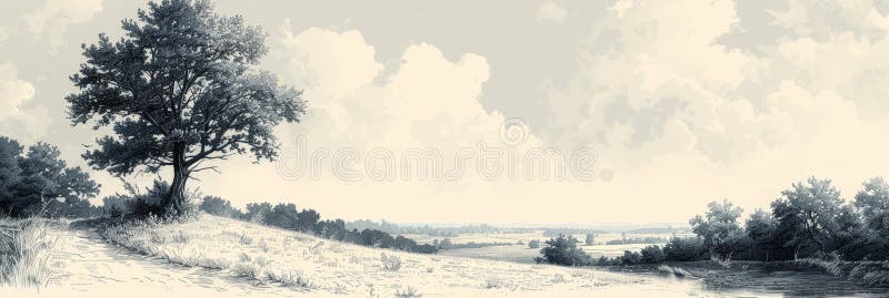 Rustic Countryside Scene with Trees Generative AI Stock Illustration ...