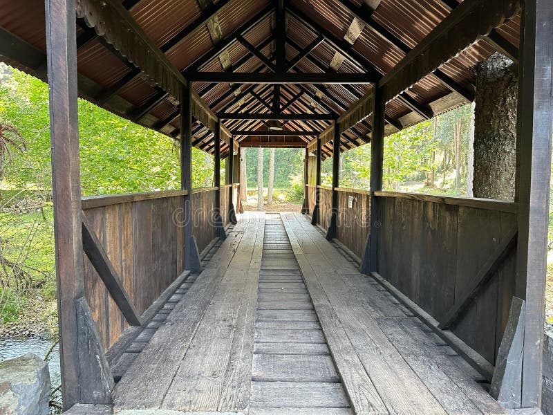 Rustic Covered Wooden Bridge Stock Photo - Image of texture, landscape ...